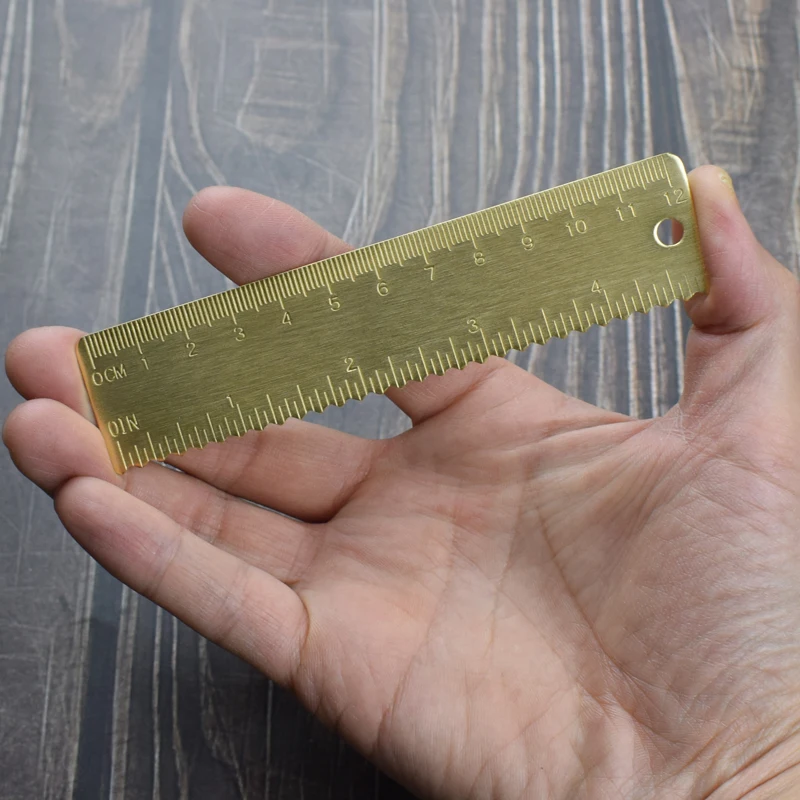 Vintage-Brass-Ruler-12CM-4IN-Scale-Straight-and-Wavy-Lines-Straightedge ...