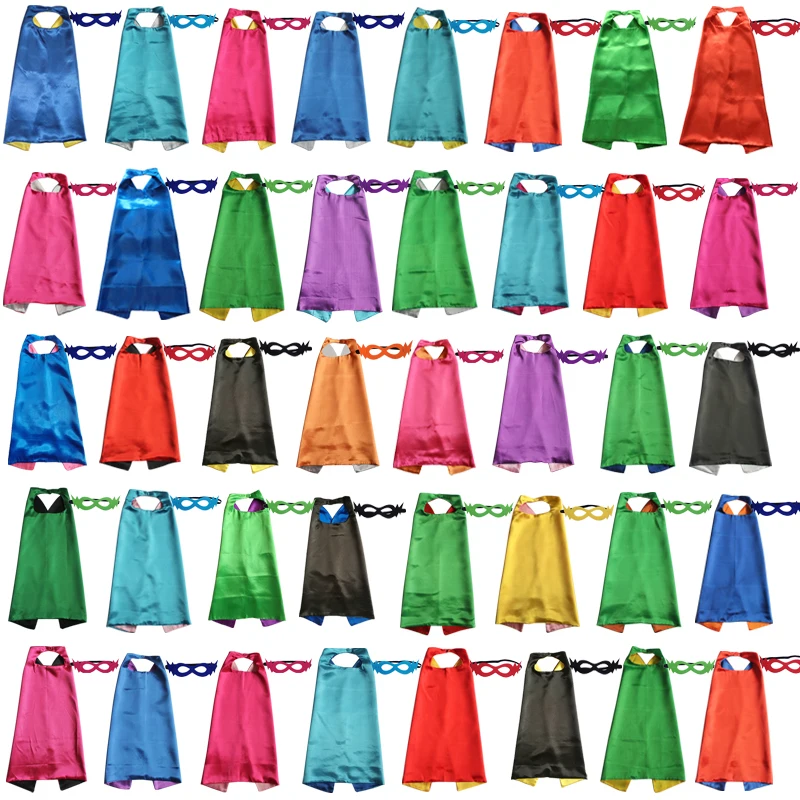 Kids Superhero Capes With Felt Mask Plain Satin Solid Capes Boys Girls ...