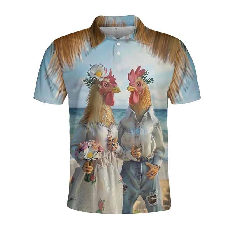 Colorful Rooster Polo Shirt For Men 3D Printed Animal Short Sleeves ...