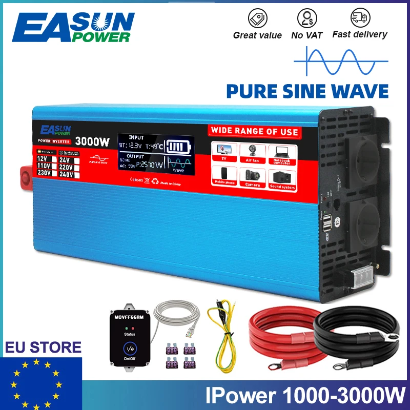 EASUN-1000W-2000W-3000W-Pure-Sine-Wave-Inverter-12V-220V-Car-Inverter ...