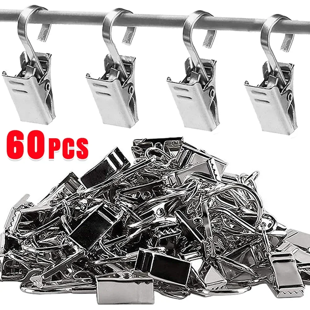 60-10Pcs-Stainless-Steel-Curtain-Clips-With-Hook-Mini-Metal-Wire-Holder ...