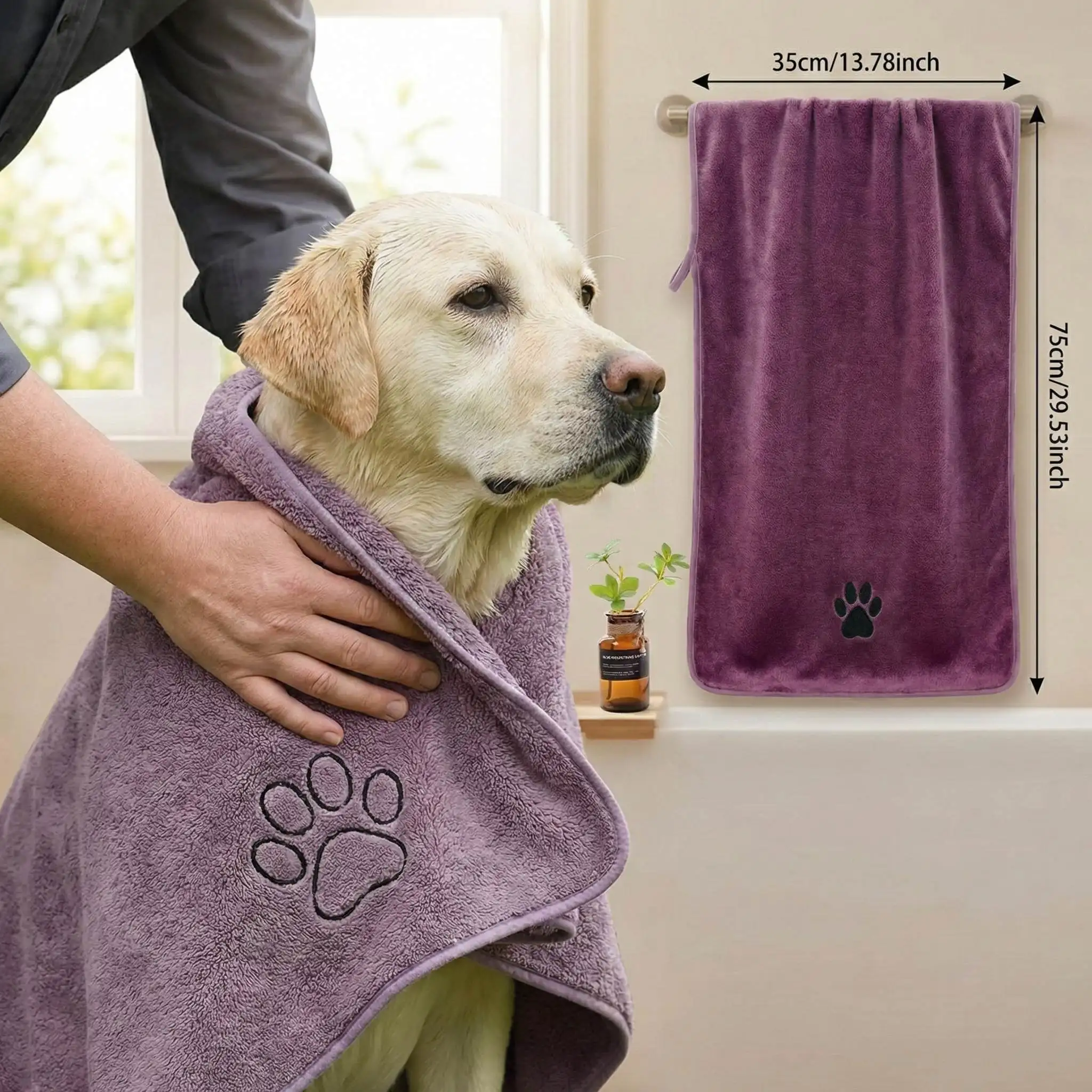 75×35cm Premium Microfiber Dog Bath Towel - Purple Super Absorbent Pet ...