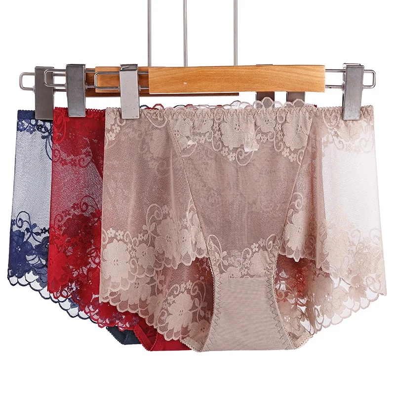 4PCS-Set-Women-Panties-Mid-Waist-Mesh-Lady-Intimates-Underwear-Plus ...