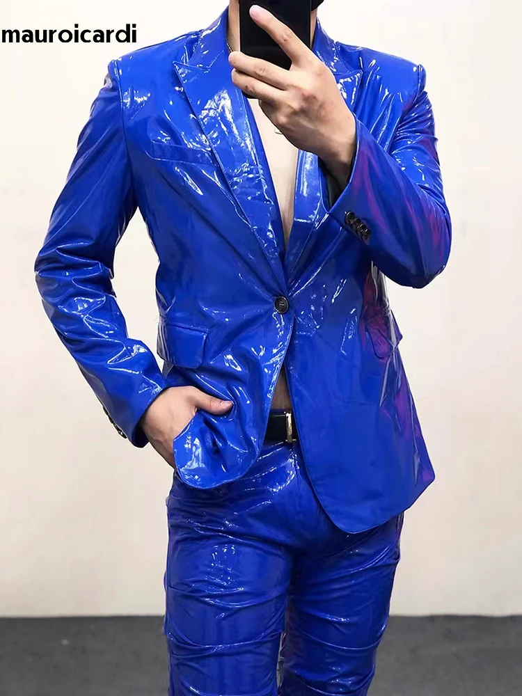 Mauroicardi-Chaqueta-reflectante-de-charol-para-hombre-Blazer-de-piel ...