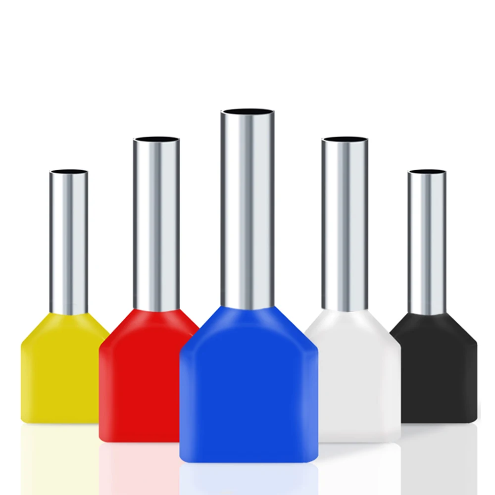 100PCS Red Copper Insulated Ferrules Cord End Crimp Terminal Double ...