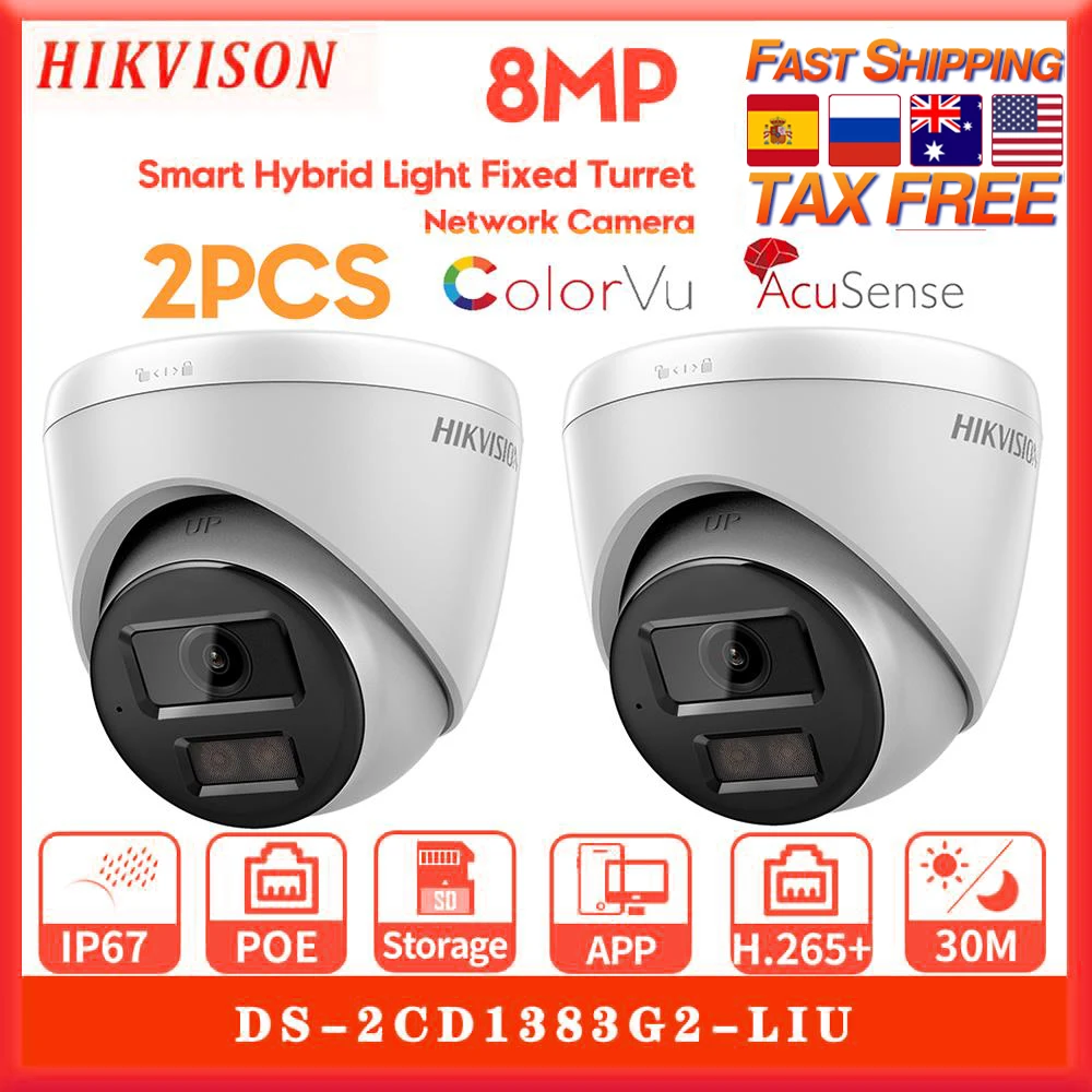 2PCS-Hikvision-8MP-IP-Camera-Smart-Hybrid-Light-Built-in-MIC-SD-DS ...
