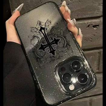 Luxury Bling Glitter Gothic Cross Clear Phone Case For iPhone 15 13 14 ...