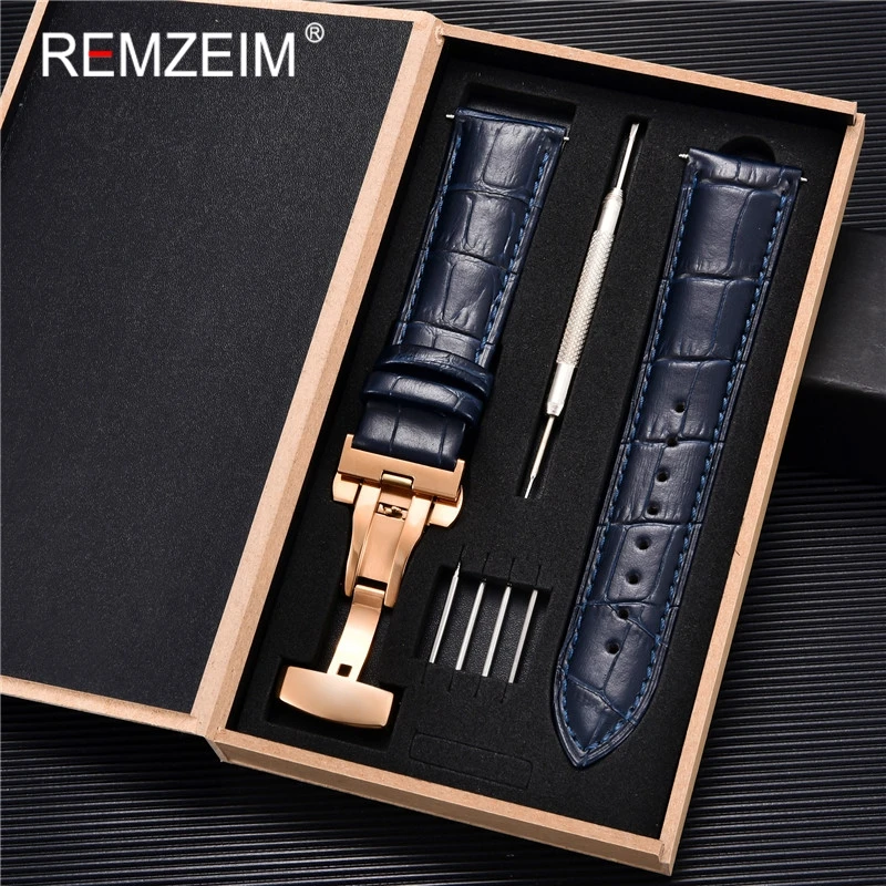 18mm Butterfly Buckle Leather Watch Strap | Leather Watch Band ...