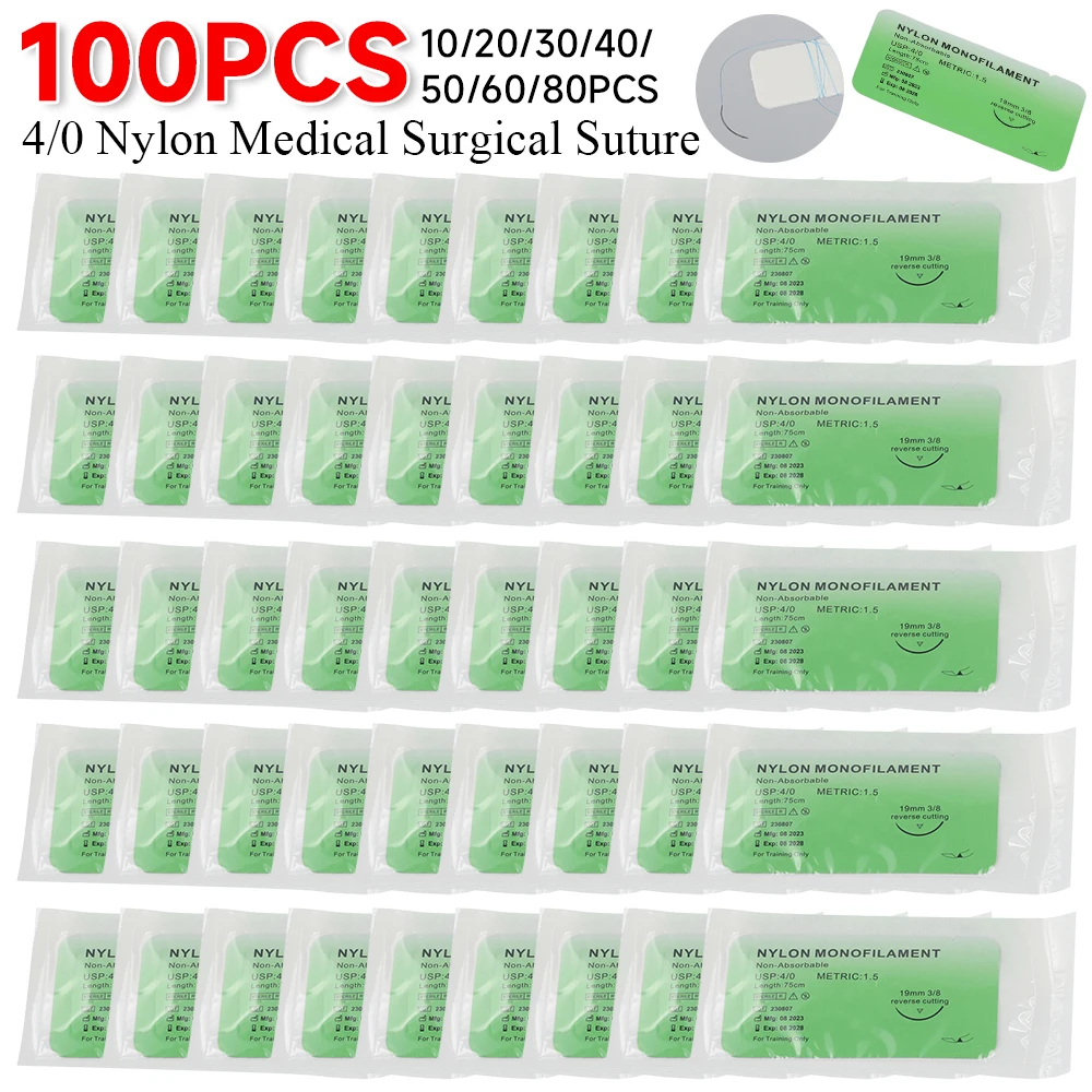 10Pcs Veterinary Practice Suture Kit Nylon Silk 4/0 Surgeon Needle ...