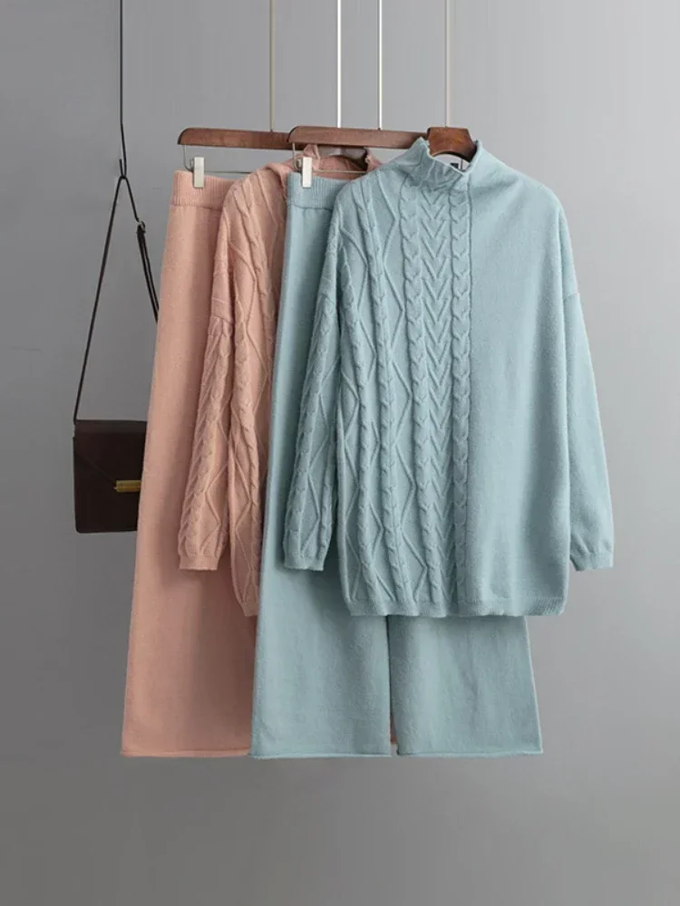 Women-Winter-Set-2023-Elegant-Pullovers-new-two-piece-Turtleneck-knitwears-Trousers-Set-Warm ...