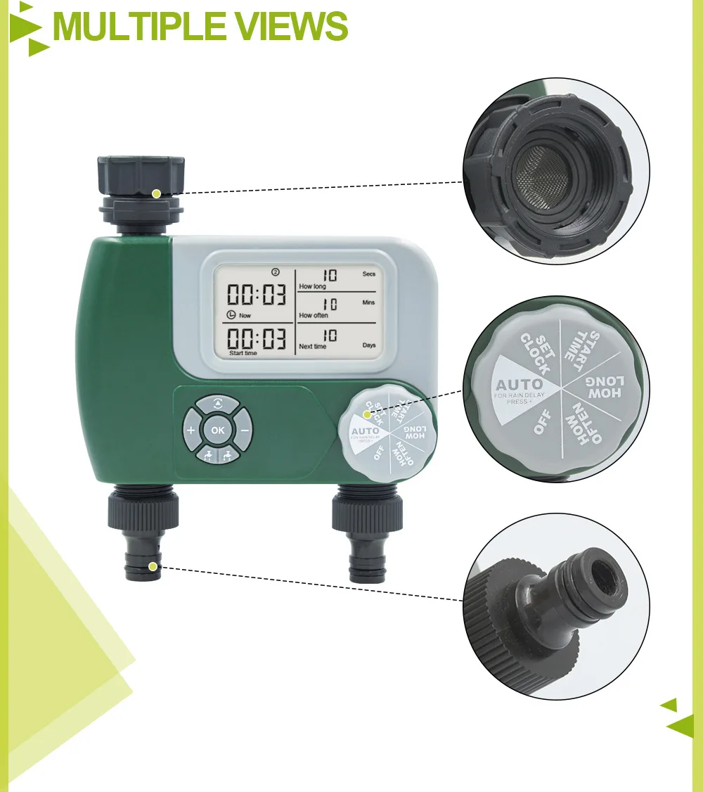 Programmateur arrosage,Minuterie d'arrosage à double Port,grand écran intelligent,affichage ...