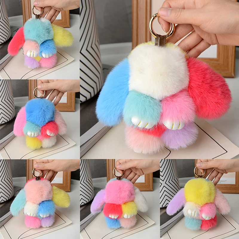1PC-15cm-Rabbit-Keychain-Ring-Fluffy-Real-Fur-Pompon-Bunny-Trinket-Key ...