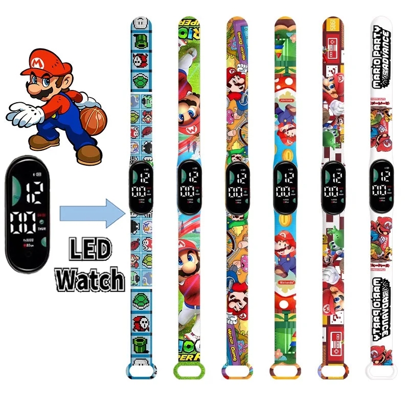 Super Mario Bros-reloj electrónico LED para niños, pulsera táctil ...