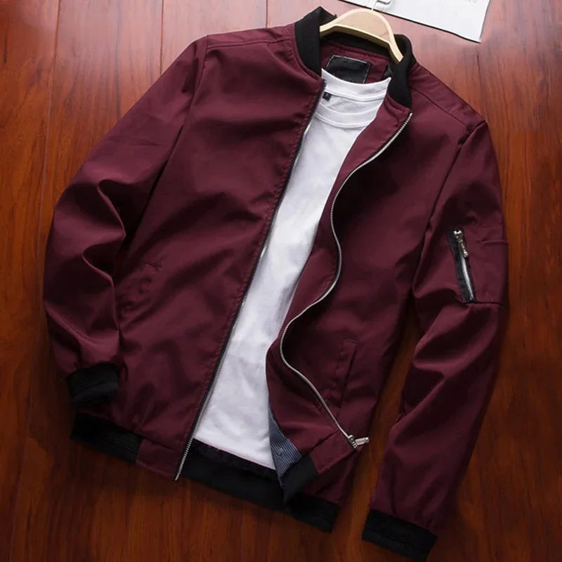 Men Bomber Jacket Thin Slim Long Sleeve baseball Jackets Mens ...