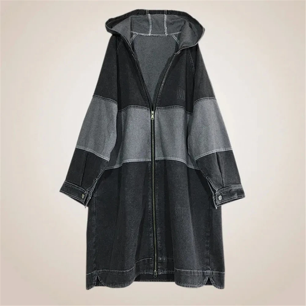 New Spring Autumn Women's Denim Coats Patchwork Long Jackets Trendy ...