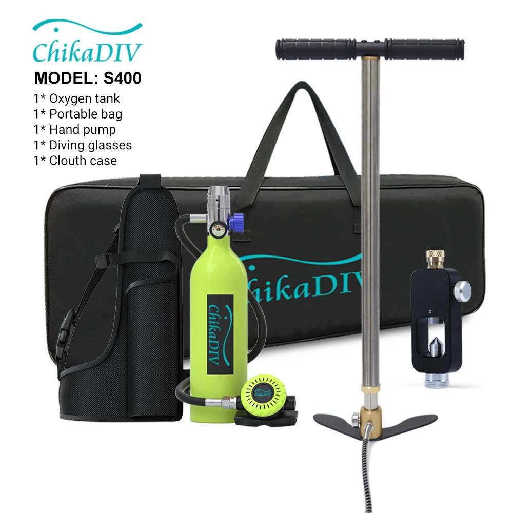 Chikadiv C400 미니 스쿠버 다이빙 장비 스쿠버 탱크 다이빙 병 산소 실린더 핸드 펌프 스노클링 세트 호흡기 어댑터 ...