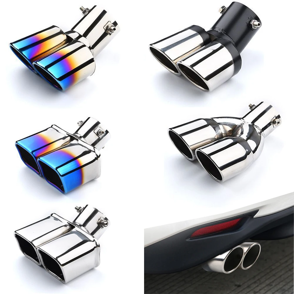 Universal Dual Outlet Car Exhaust Tip Stainless Steel Black Exhaust ...