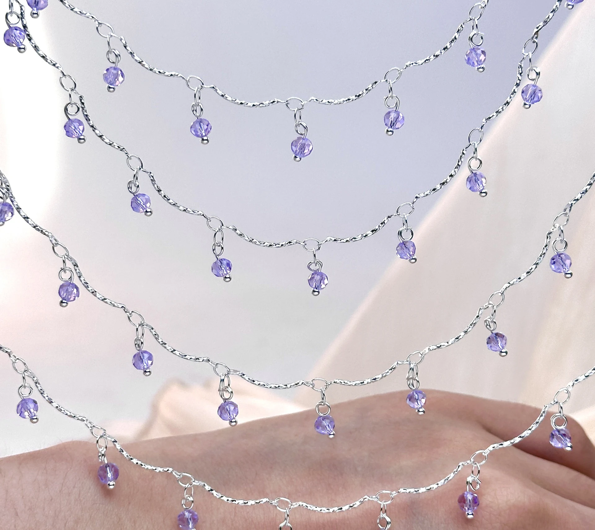 Purple Flower Curved Stick Dangling Mauve Crystal Chain Pure Copper ...