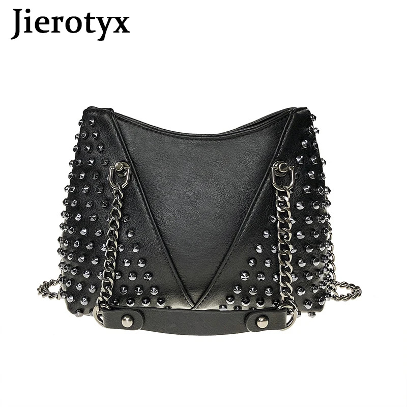 JIEROTYX Studded Shoulder Bag for Women Leather Punk Style Rock Rivet ...