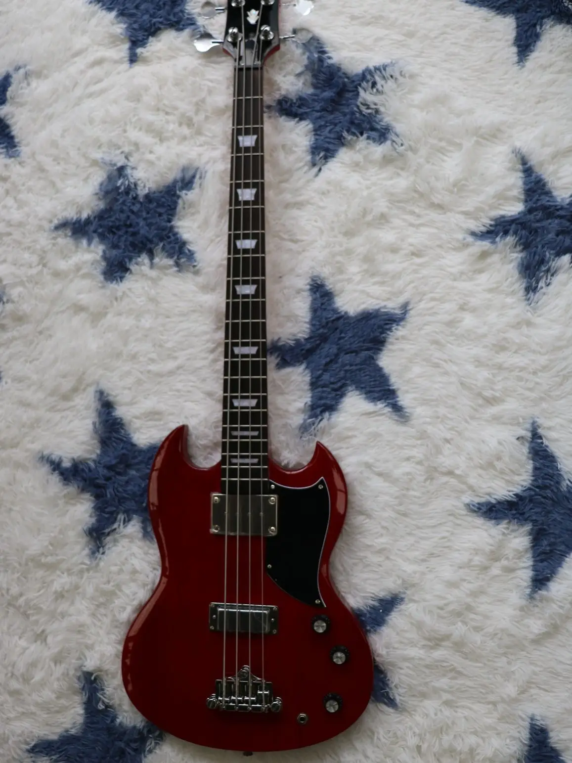 Transparent-red-SG-four-string-bass-fashionable-guitar-silver-knob ...