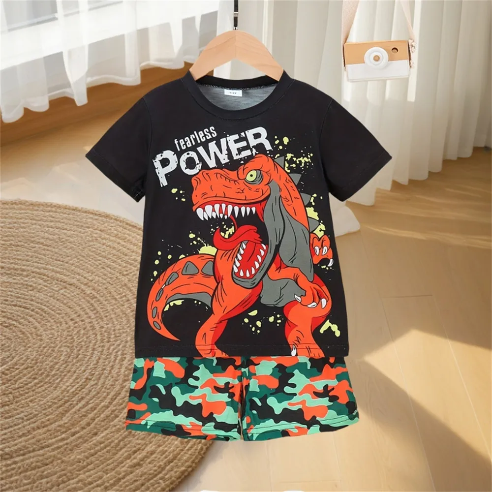 Boys-Kids-Outfit-Sets-Casual-Dinosaur-Graphic-Print-Short-Sleeve-T ...