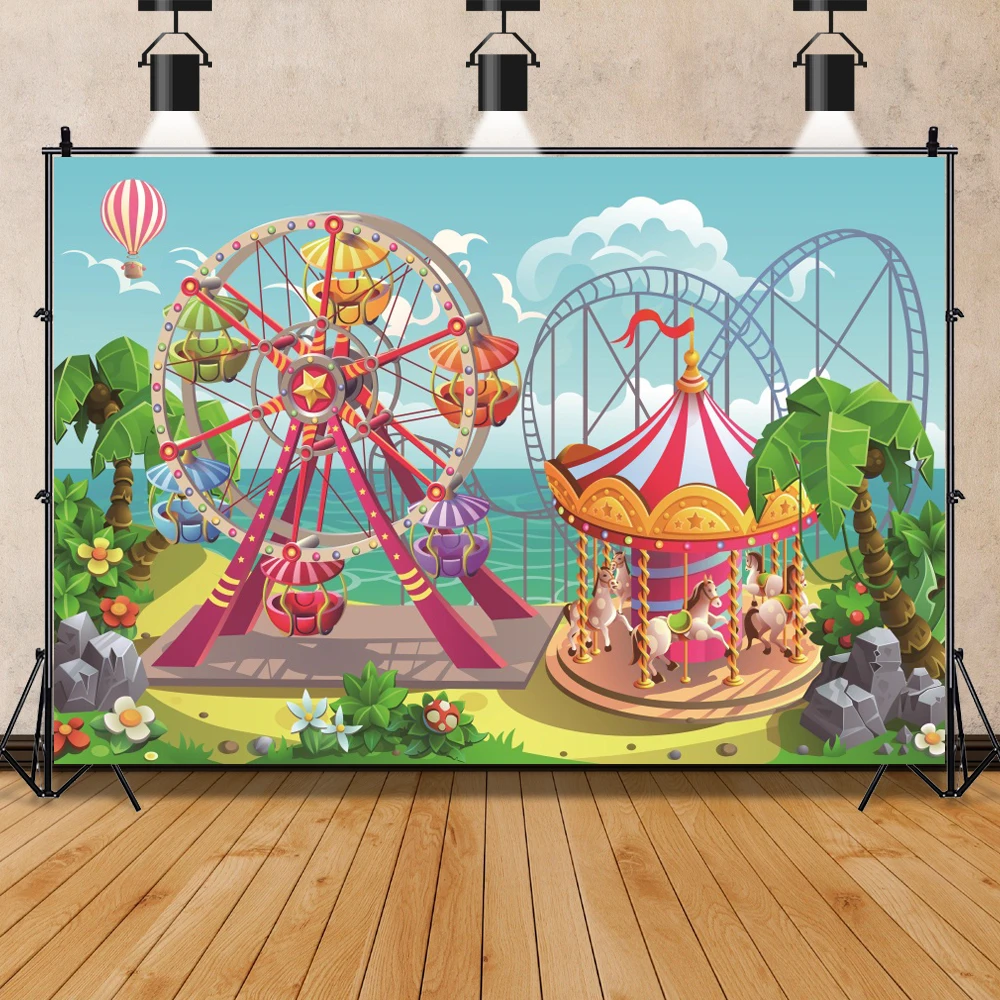 Laeacco-Vinyl-Backdrops-Baby-Cartoon-Amusement-Funfair-Carousel-Park ...