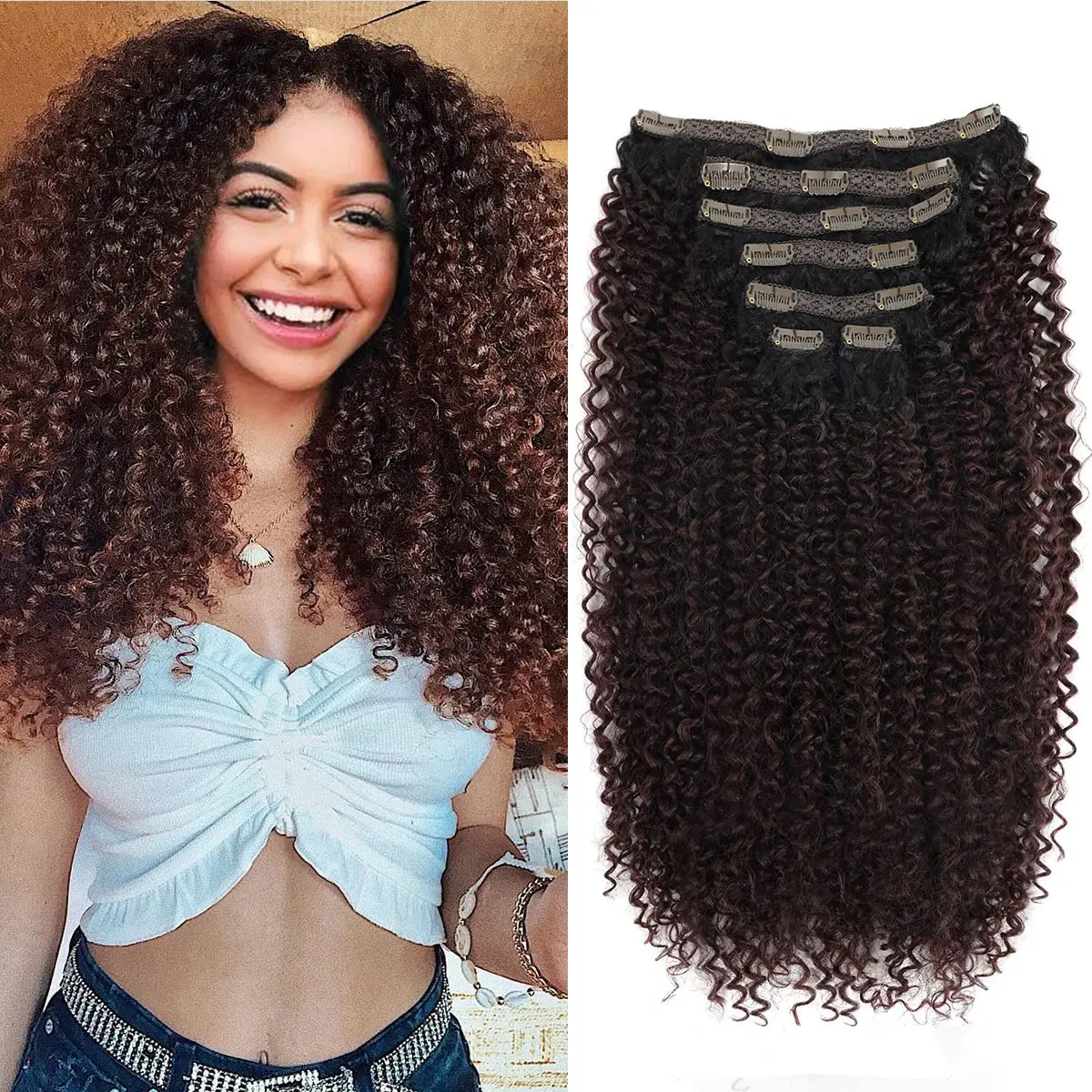 Synthetic clip in kinky curly hair extension