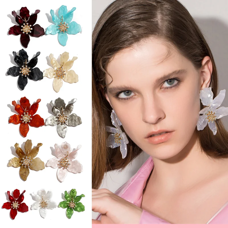 Pendientes de tuerca grandes para mujer, aretes bohemios de acrílico ...