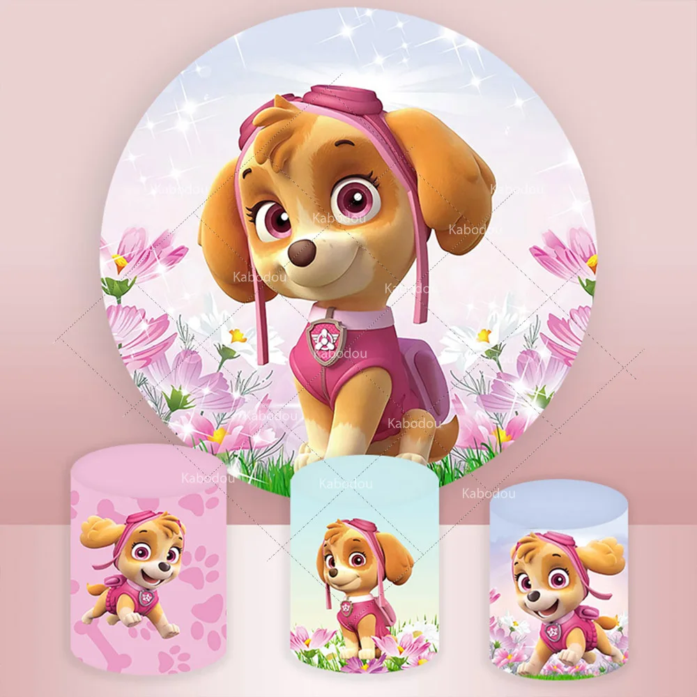 Paw-Patrol-Skye-Background-Round-Cover-Girl-1st-Birthday-Party-Backdrop ...