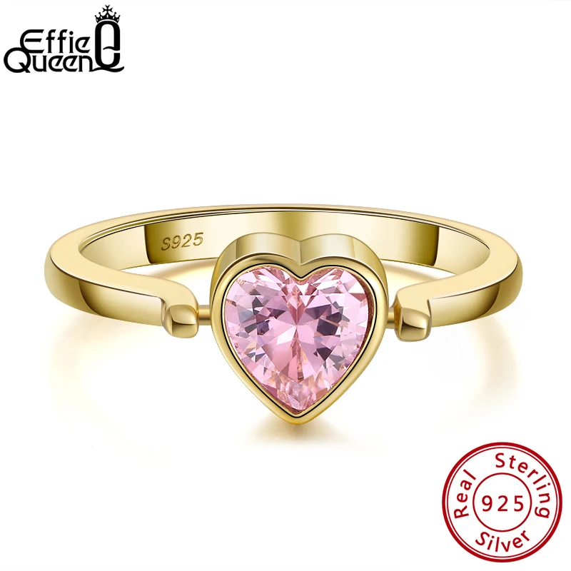 Effie Queen 2 Sides Waering Rotatable Ring 925 Sterling Silver 14k Gold Plated Pink Blue Clear ...