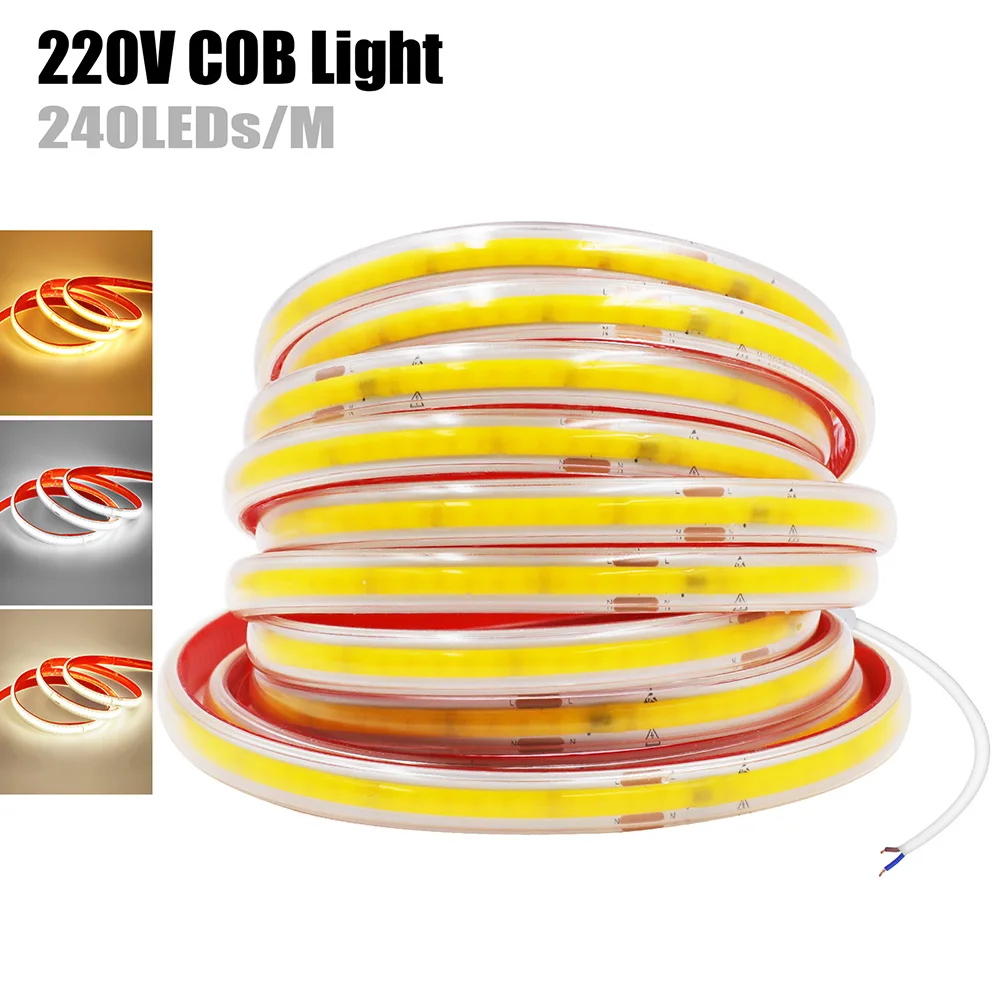 LED-COB-Strip-Lights-with-Adhesive-220V-240-LEDs-Flexible-Tape-Lamp ...