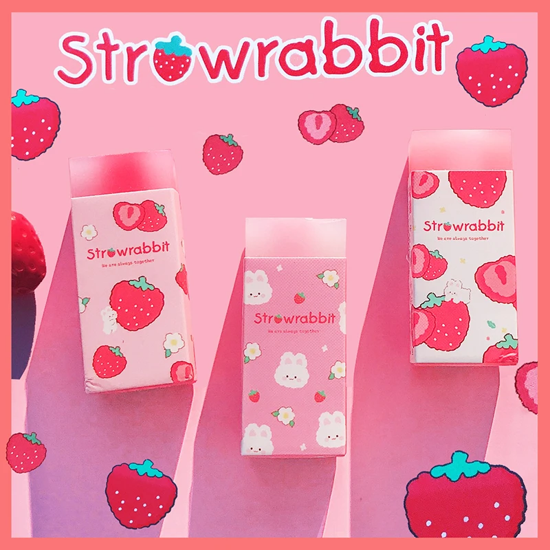 Cute Sweet Strawberry Rabbit Soft Rubber Eraser Kawaii School Office ...