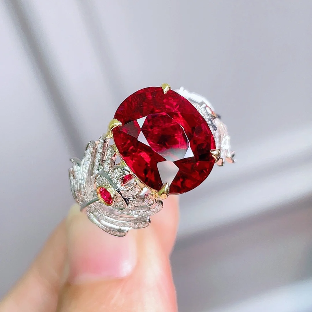 JHY-anillo-fino-de-oro-de-18K-para-mujer-sortija-fina-de-turmalina-roja ...