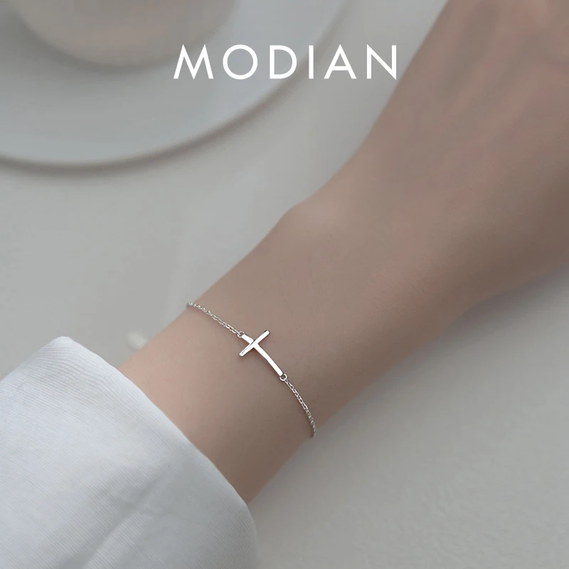 Modian-Real-925-Sterling-Silver-Smooth-Cross-Bracelet-For-Women-Shiny ...
