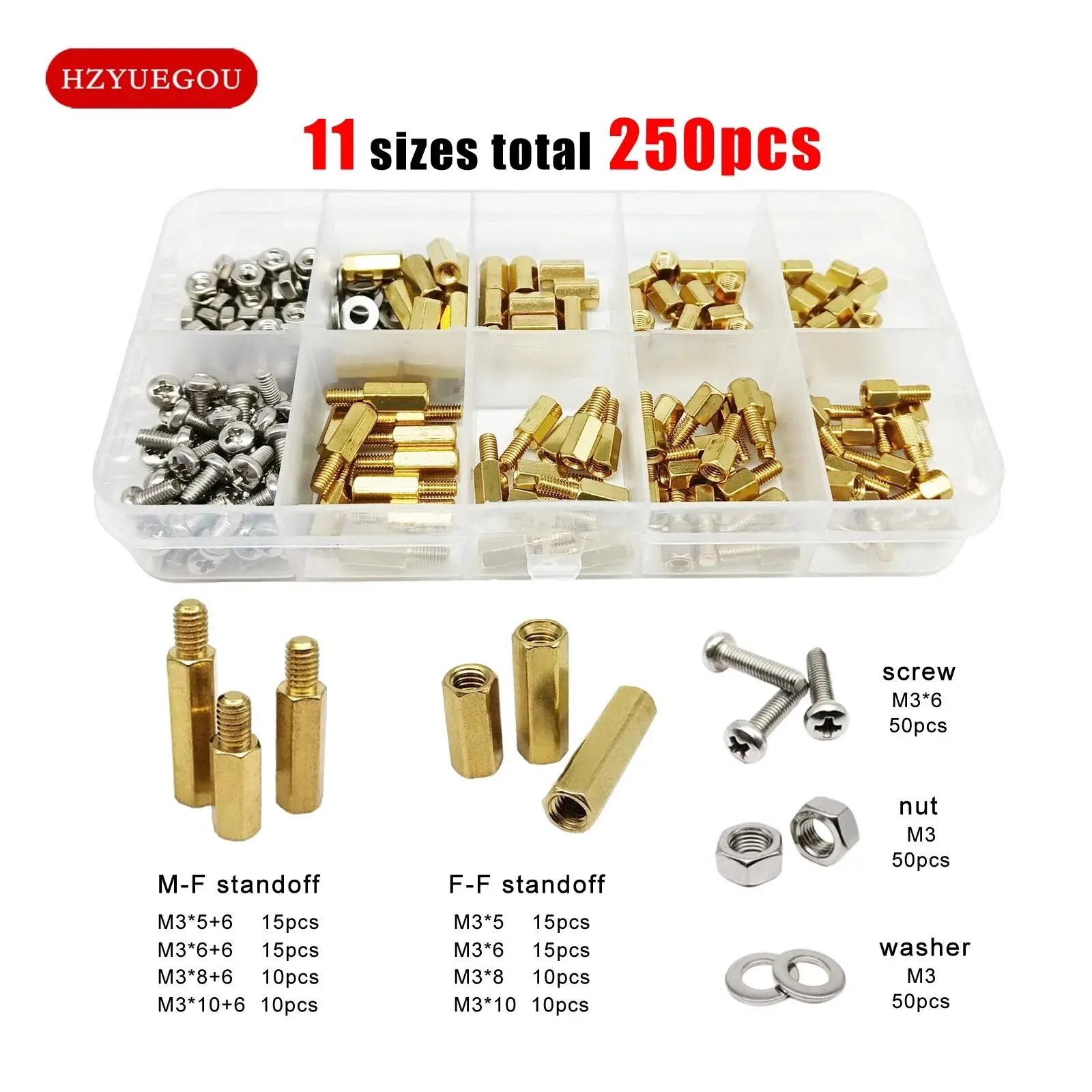 250pcs-M3-Solid-Brass-Copper-Hex-Standoff-Hexagon-Pillar-Spacer-Column ...