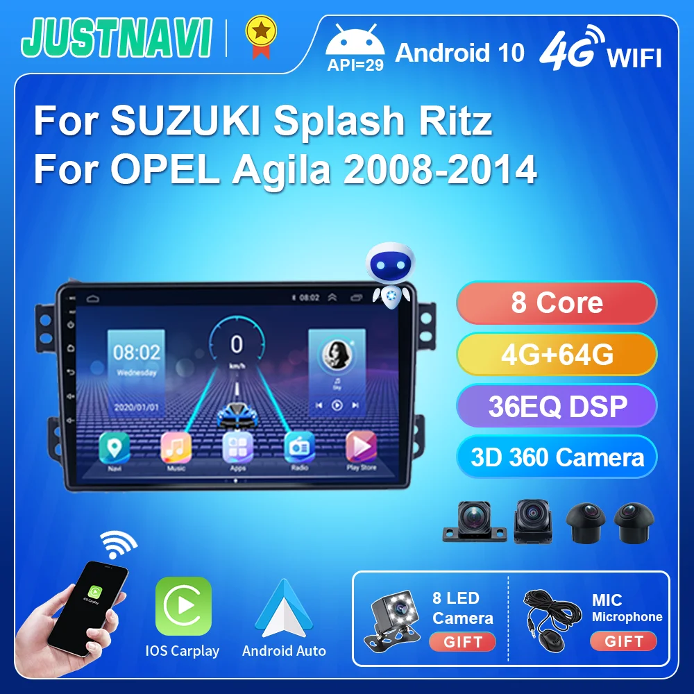 For Suzuki Splash Ritz Opel Agila 2008-2014 2 Din Android 10.0 Car ...