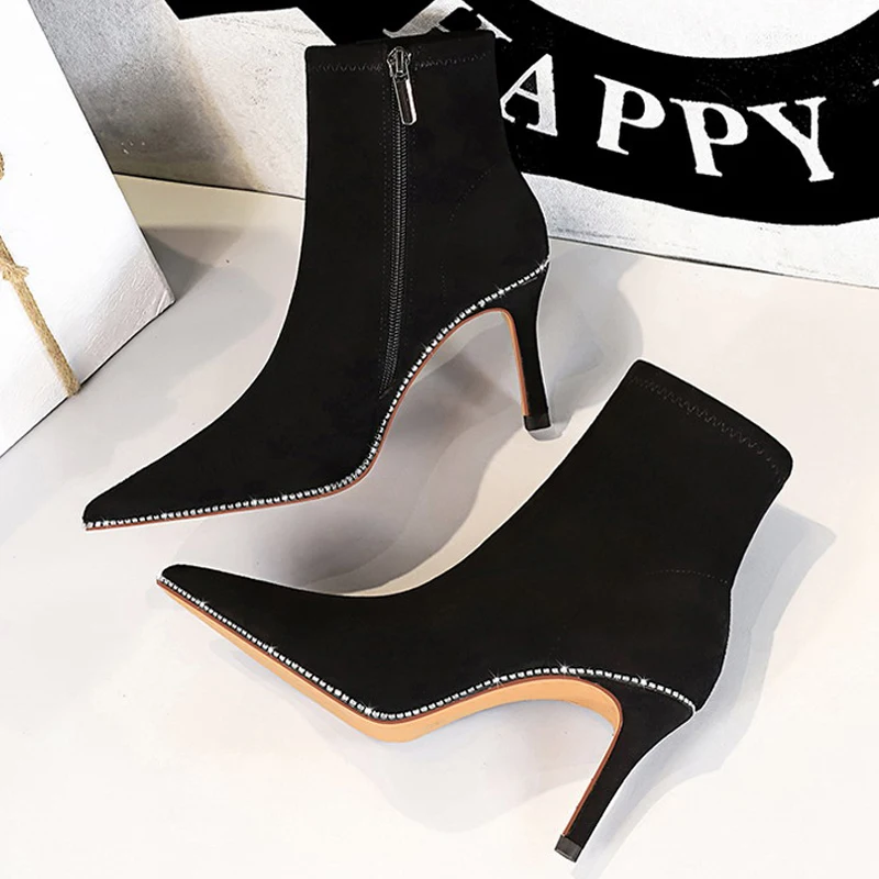 BIGTREE botas de ante con diamantes de imitación para mujer, botines ...