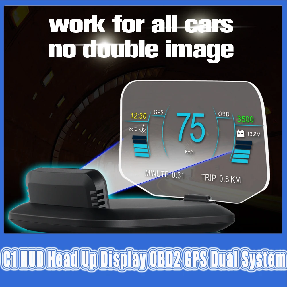 NEW Hud C1 GPS Dual System Digital Speedometer HUD Head Up Display OBD2 ...