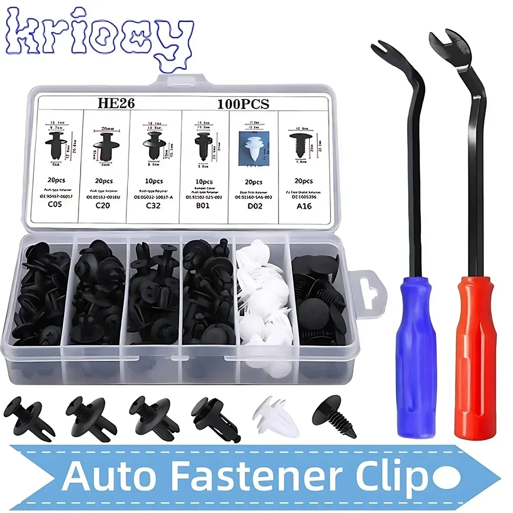 100Pcs Plastic Bumper Clips Car Clips Rivets Fasteners 6 Sizes Auto ...