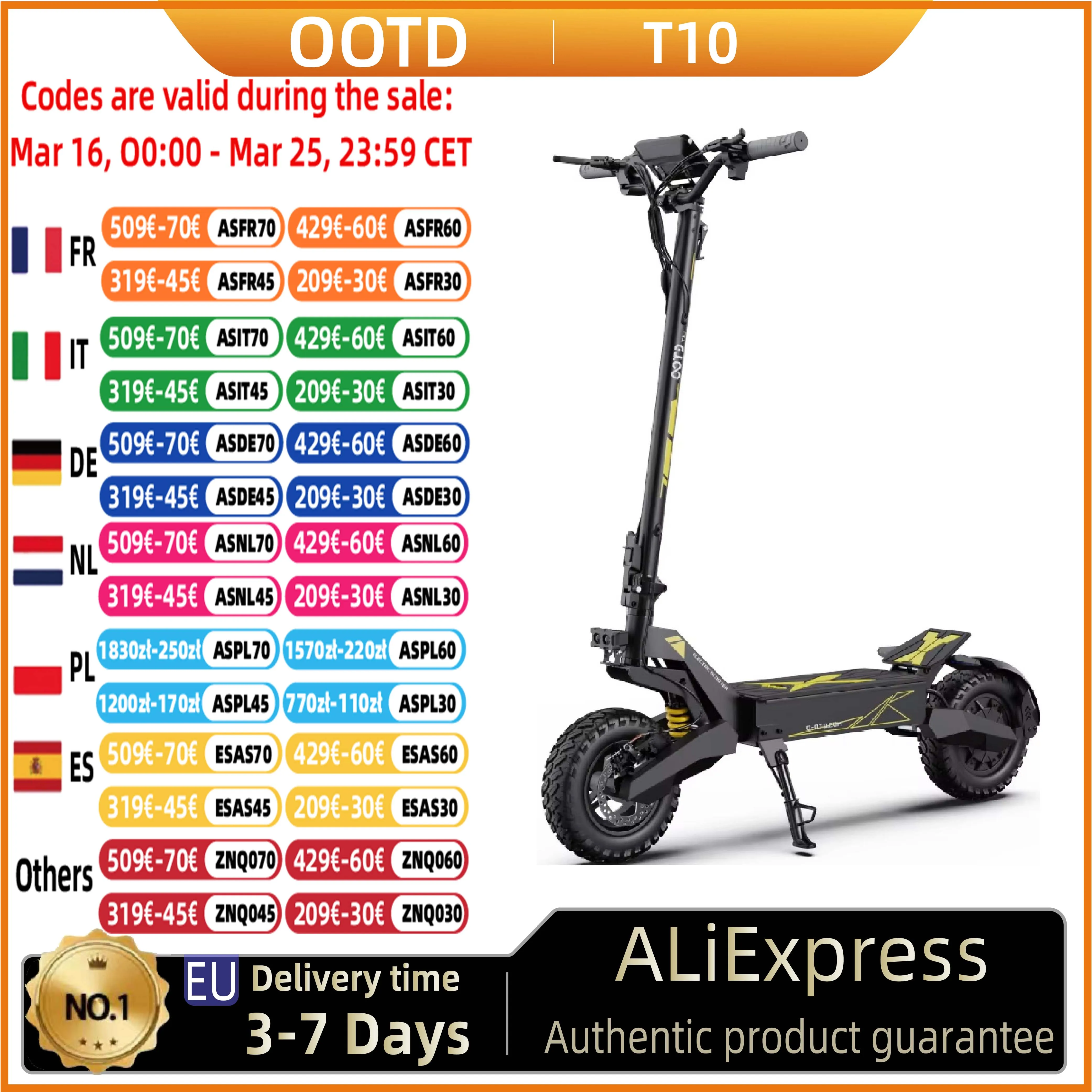 OOTD T10 Electric Scooter 500W Motor 48V13.5AH Battery City Off-Road ...