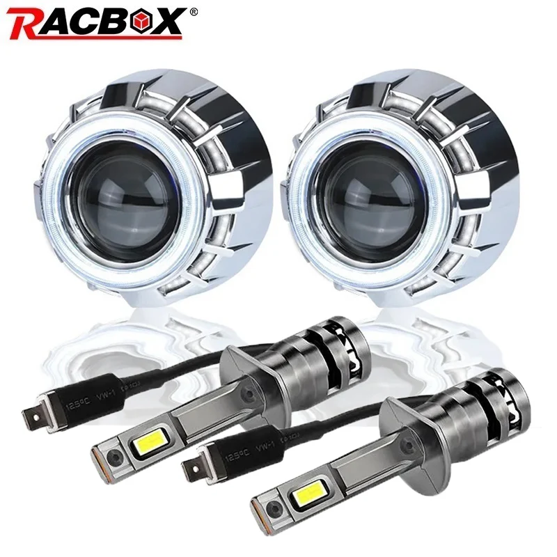 Projector-Headlight-Lens-3-0-Inch-White-Red-Blue-Led-Angel-Eyes-H1-Led ...