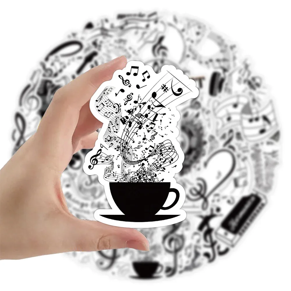 10/53Pcs Black White Music Note Graffiti Sticker DIY Waterproof Piano ...