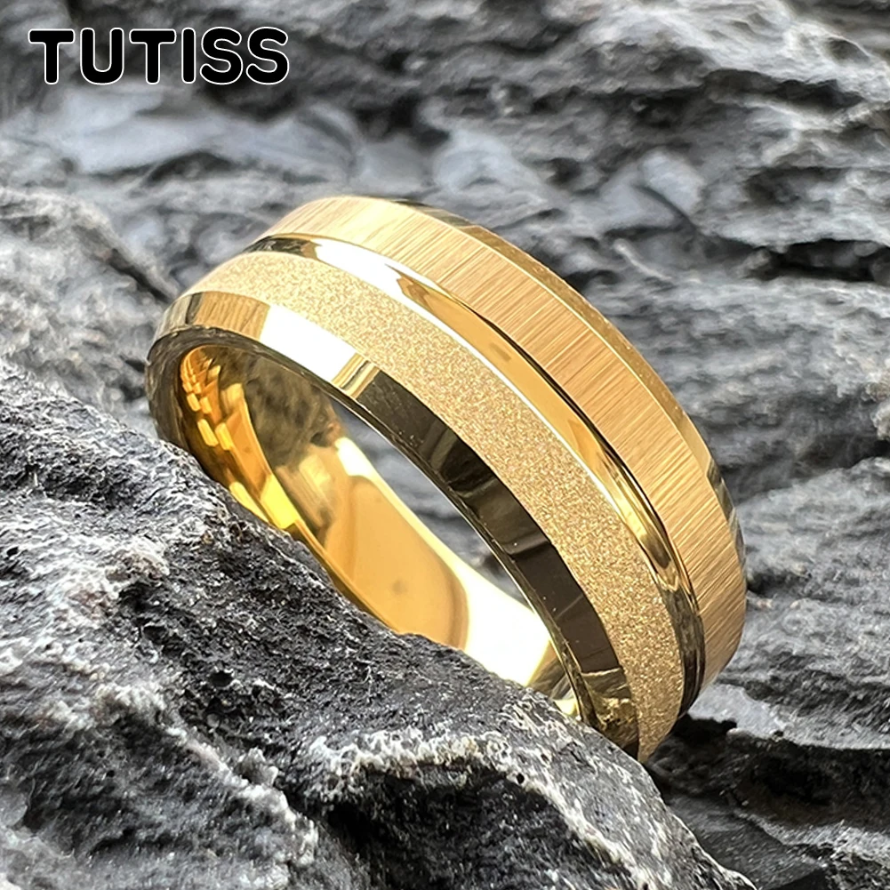 TUTISS-8mm-Sandblasted-Finish-14K-Gold-Plated-Tungsten-Ring-for-Men ...