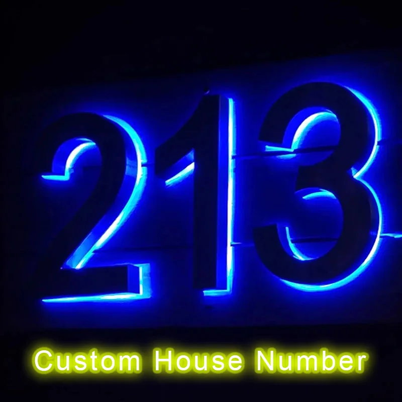 Metal Illuminated Led Blue House Numbers Light Outdoor Waterproof Home ...