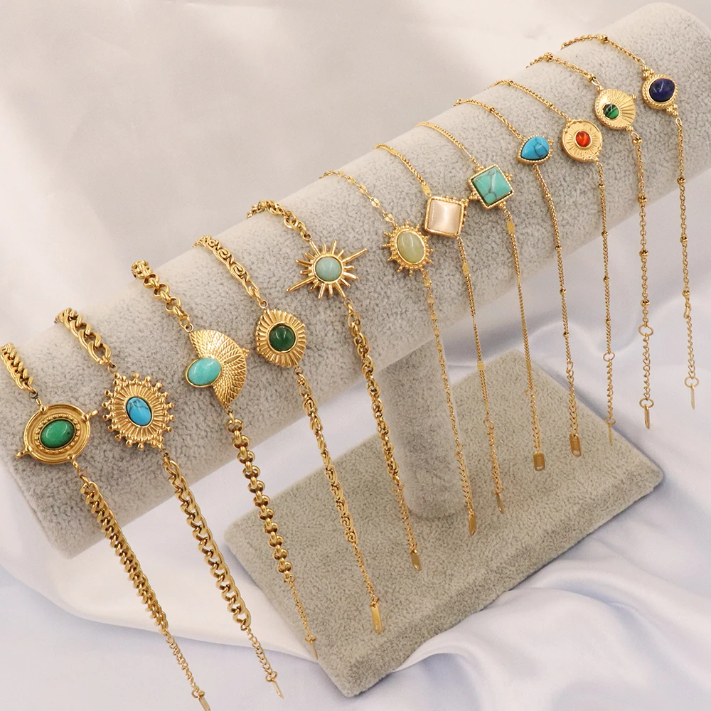Stainless Steel Gold Color Bracelet Natural Stone Gemstone Bracelet ...