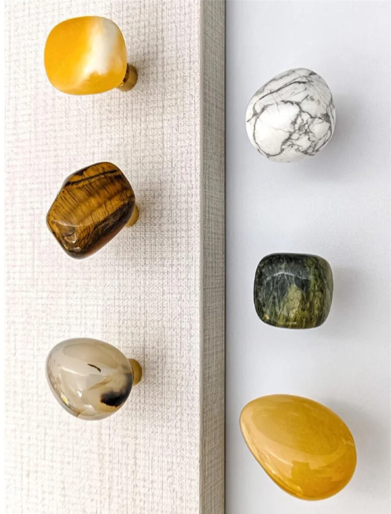 Natural Rough Stone Cabinet Handles Drawer Door Knobs Crystal Brass ...