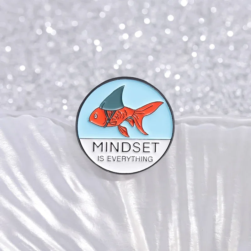 Mindset-Is-Everything-Enamel-Pin-Cartoon-Goldfish-Shark-Hat-Animal ...