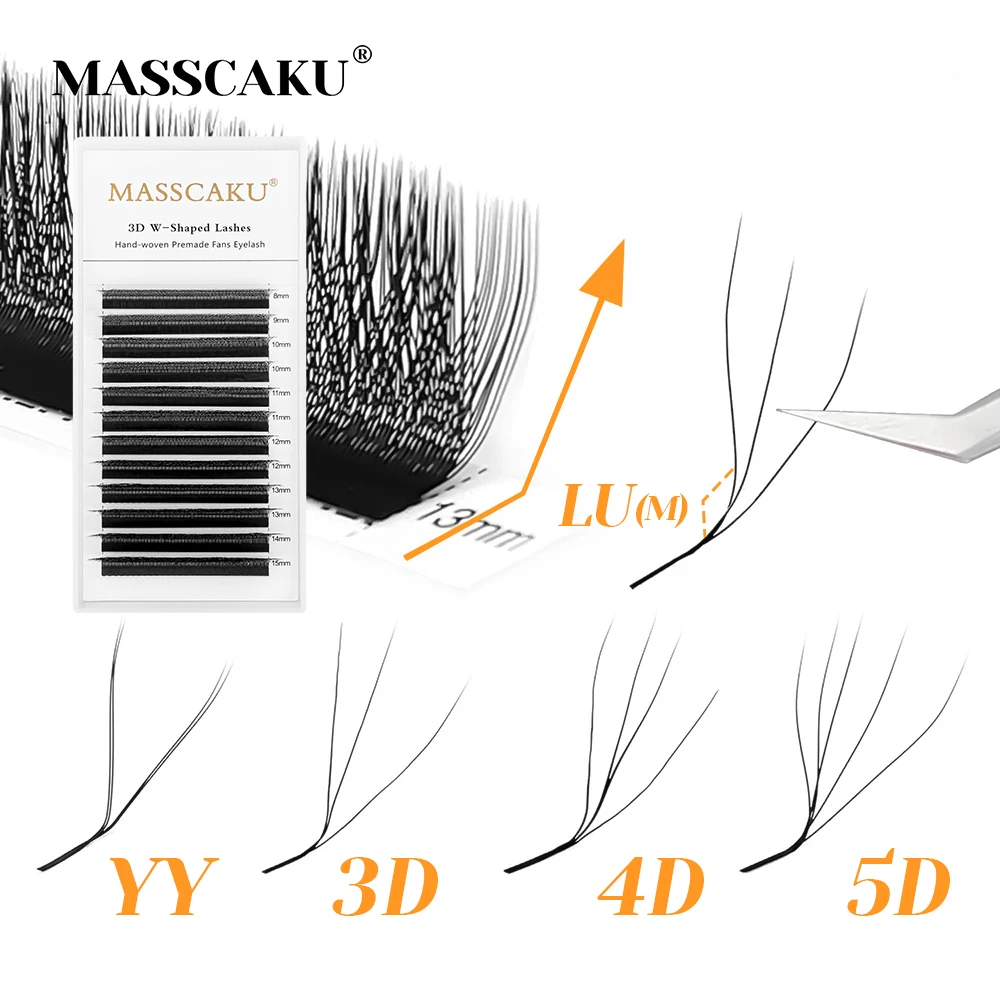 MASSCAKU L/LU/M Curl YY W Shape Lash Extensions Clover Texture Volume ...