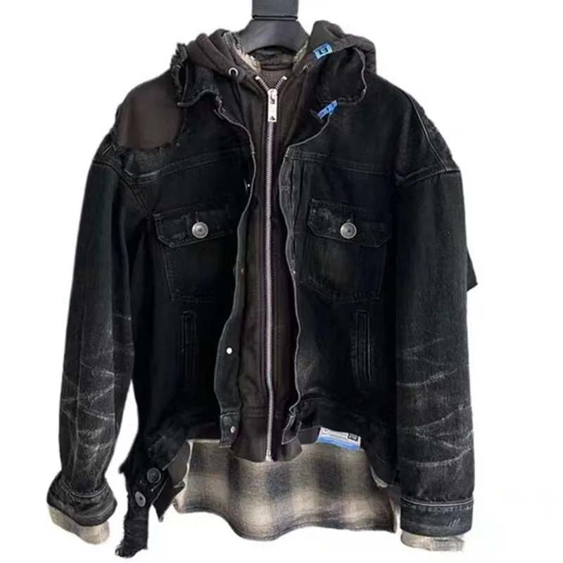 Vintage-Frayed-Denim-Cut-Patchwork-Distressed-Jacket-Men-Double-Layered ...