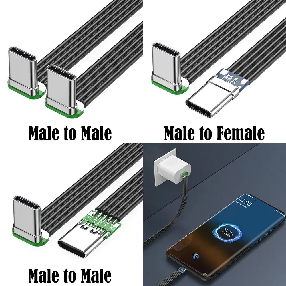 2A-40K-60Hz-Type-C-Flat-PD-Fast-Charging-Flexible-Cable-Type-c-Male-to ...